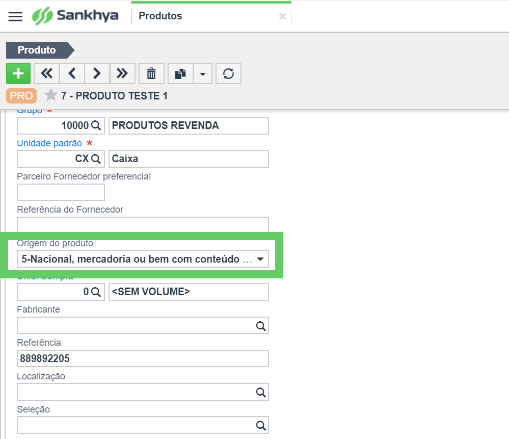 Para definir o Código da FCI a origem do produto (ORIGPROD) deve ser ...