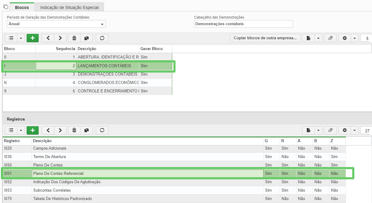 O registro I051 é obrigatório quando existe código do plano de contas ...