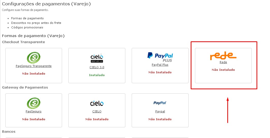 Configurações necessárias para habilitar a forma de pagamento da REDE ...