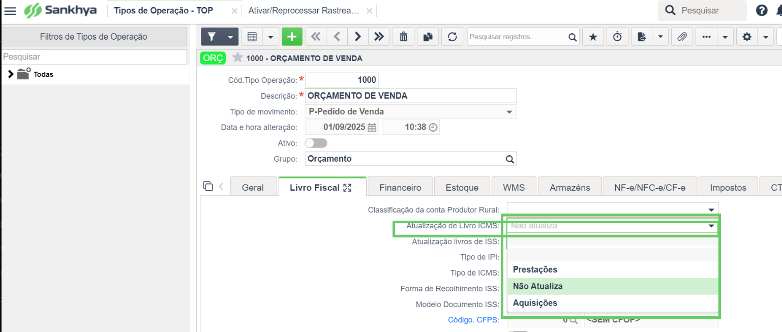 Como configurar a TOP para Gerar Notas de Transferência no Livro Fiscal ...