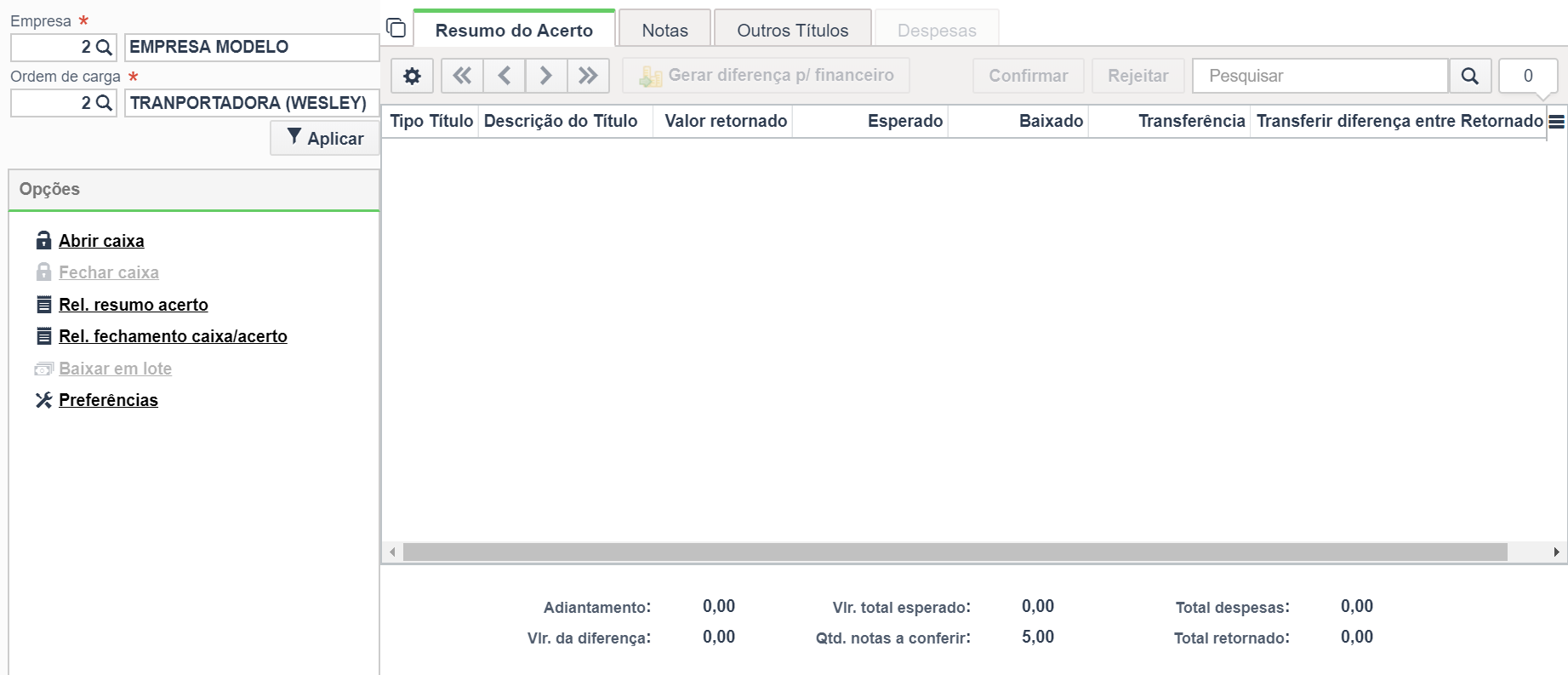 Acerto de Ordem de Carga – Sankhya Gestão de Negócios