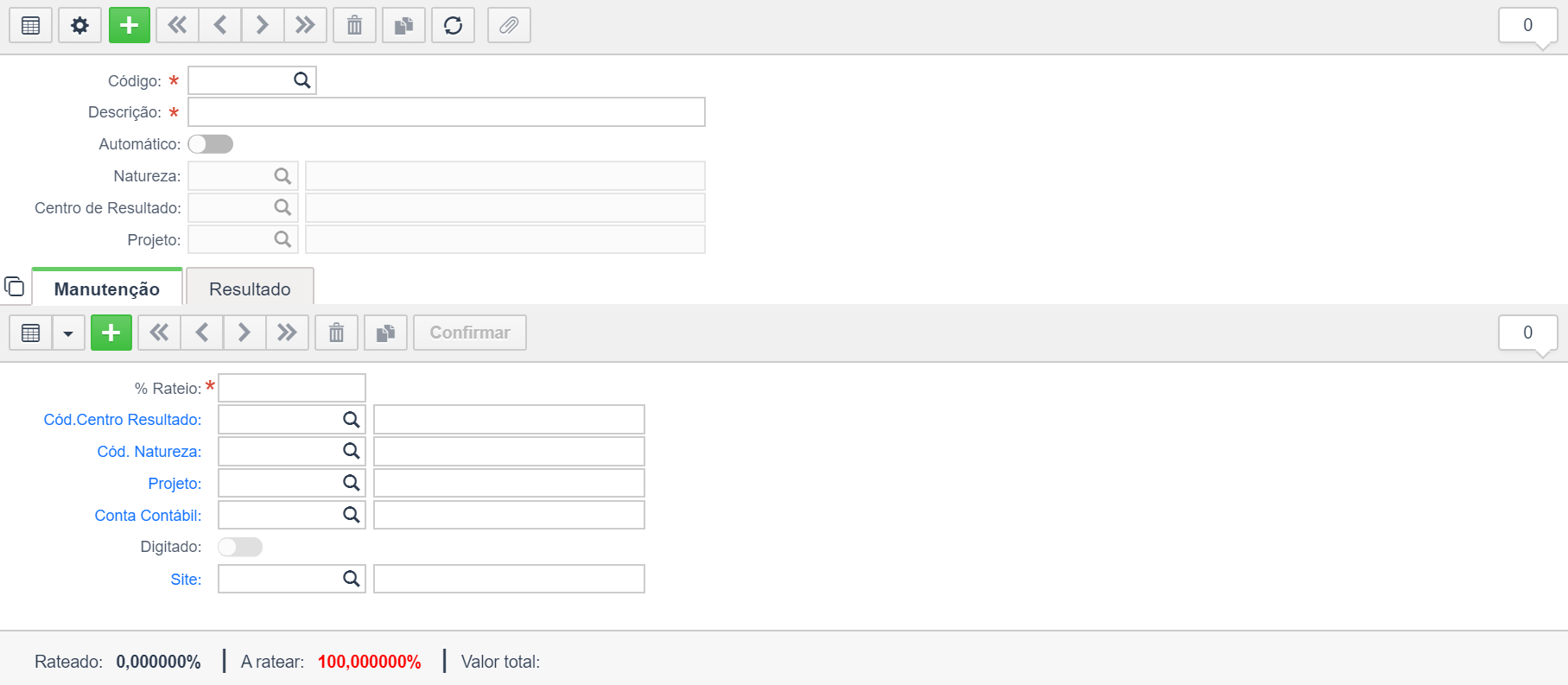 Critérios de Rateio – Sankhya Gestão de Negócios
