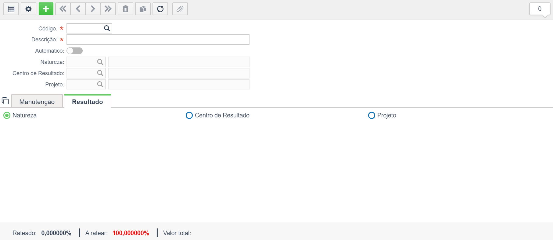 Critérios de Rateio – Sankhya Gestão de Negócios
